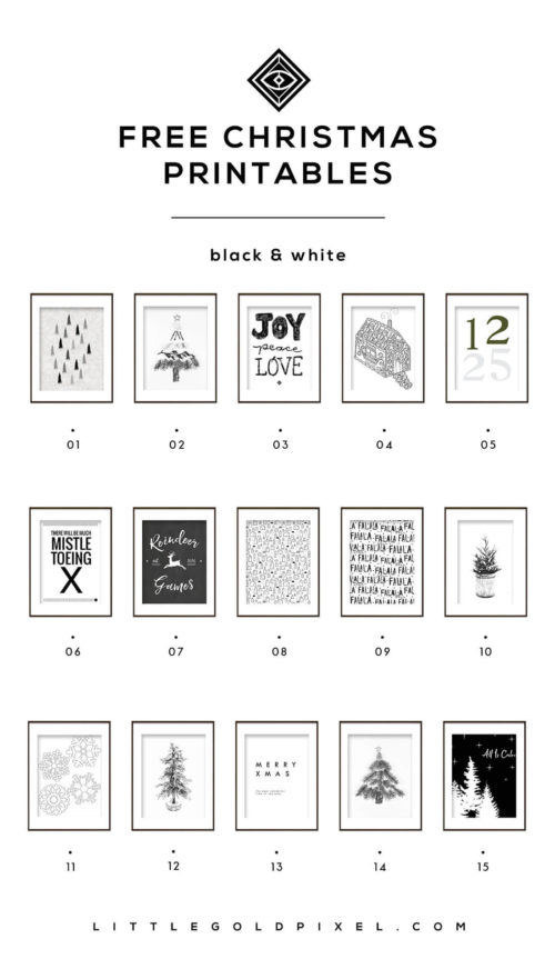 15 Free Christmas Printables • B&W Holiday Roundup • Little Gold Pixel